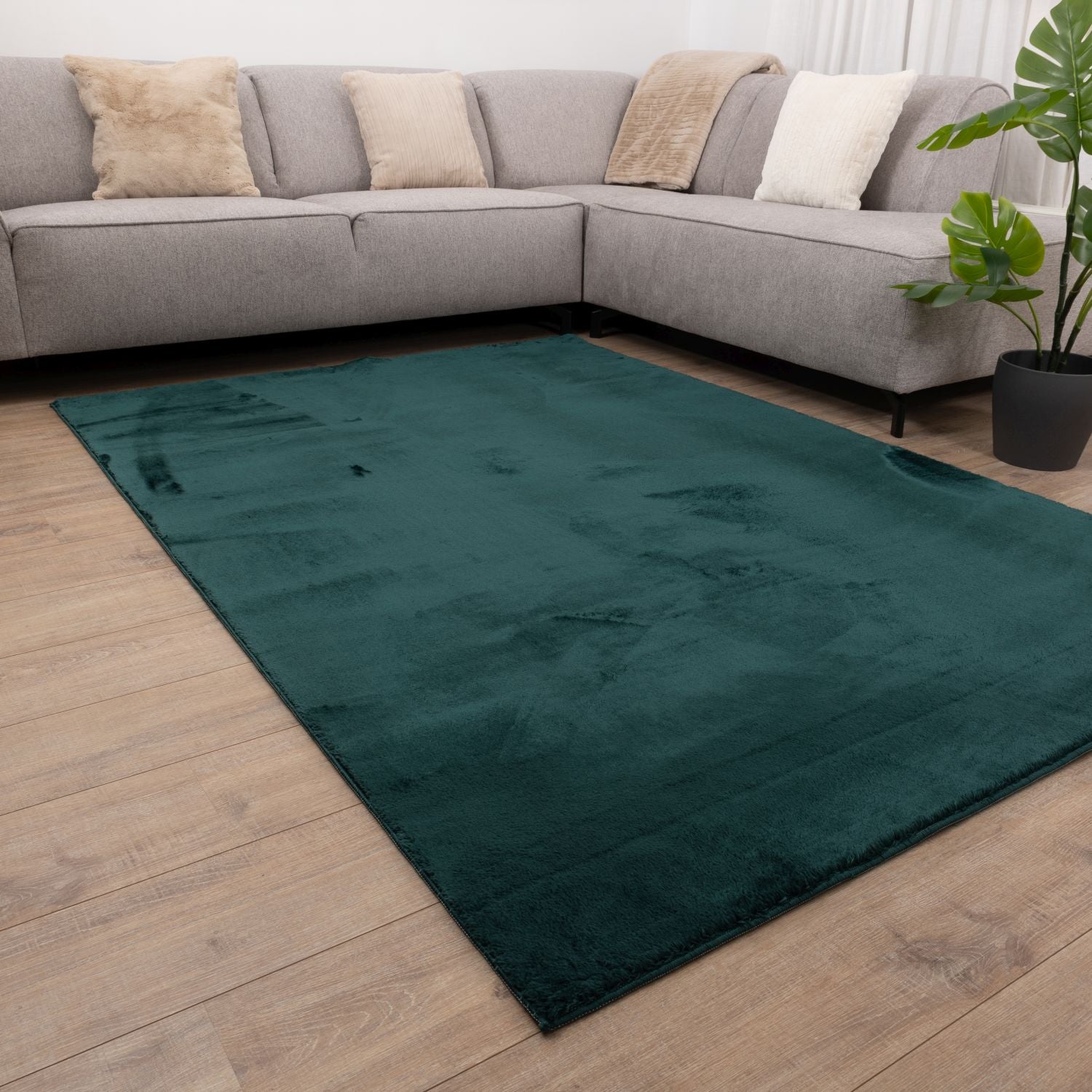 Groen Tapijt Wasbaar Laagpolig Vloerkleed met Anti Slip Omid Soft Comf